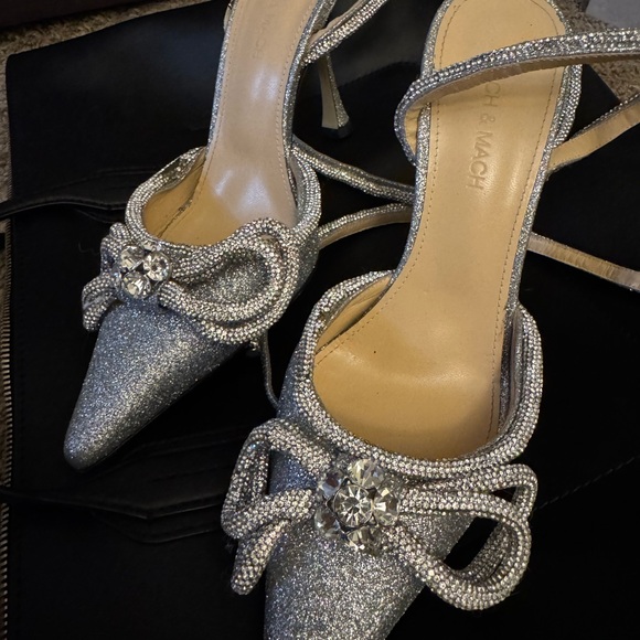 MACH & MACH | Shoes | Mach Mach Silver Sparkle Heels With Bow Detail ...